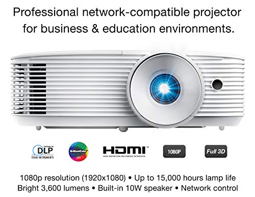 Optoma EH335 1080p DLP Professional Projector | Bright 3,600 Lumens | Business Presentations & Classrooms | Network Control | Up to 15,000-Hr Lamp Life | Speaker Built in | Portable Size