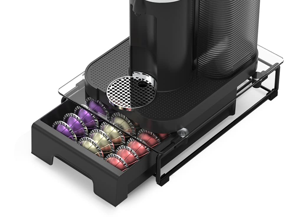 EVERIE Crystal Tempered Glass Organizer Drawer Holder Compatible with Nespresso Vertuo Capsules, Compatible with 21 Big or 30 Small Vertuoline Pods, NP01S