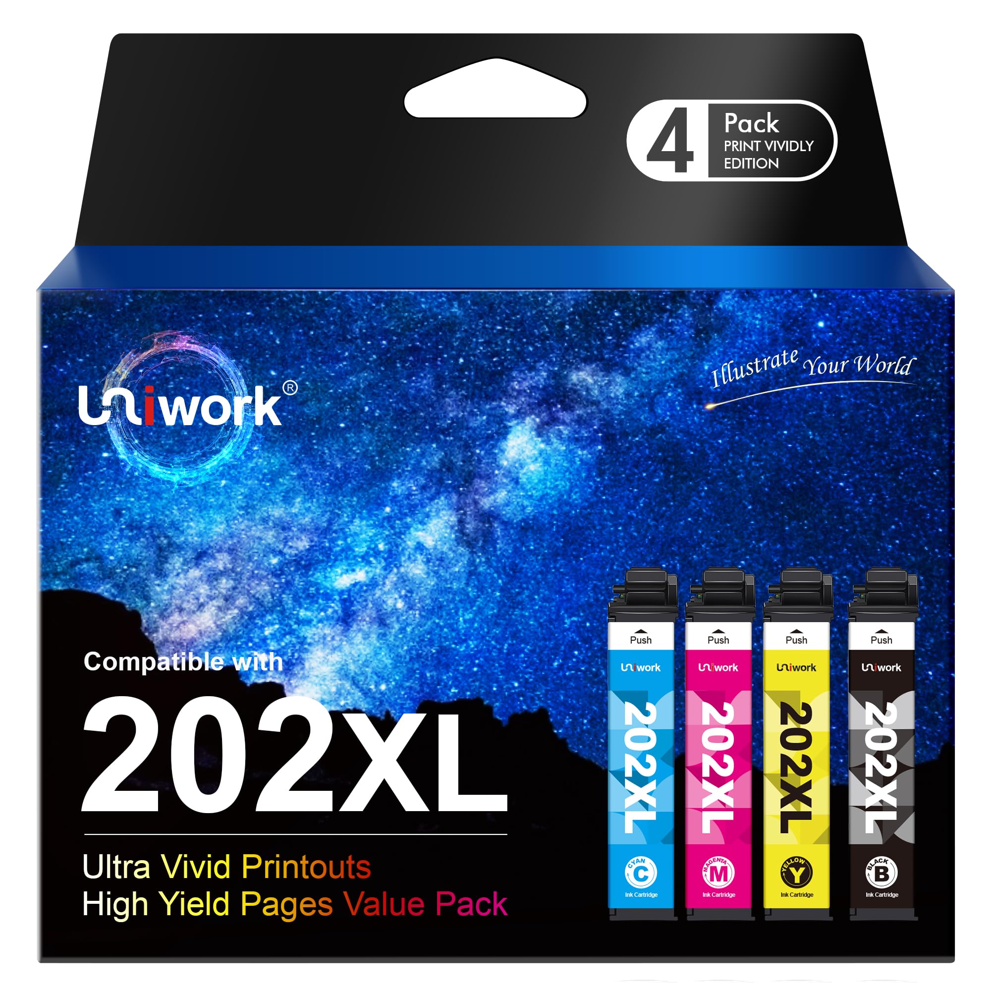 202XL 202 XL 202 Ink Cartridges for Epson Printer Replacement for Epson 202 Ink Cartridges 202XL Ink T202 to use with Workforce WF-2860 Expression Home XP-5100 (1 Black 1 Cyan 1 Magenta 1 Yellow)