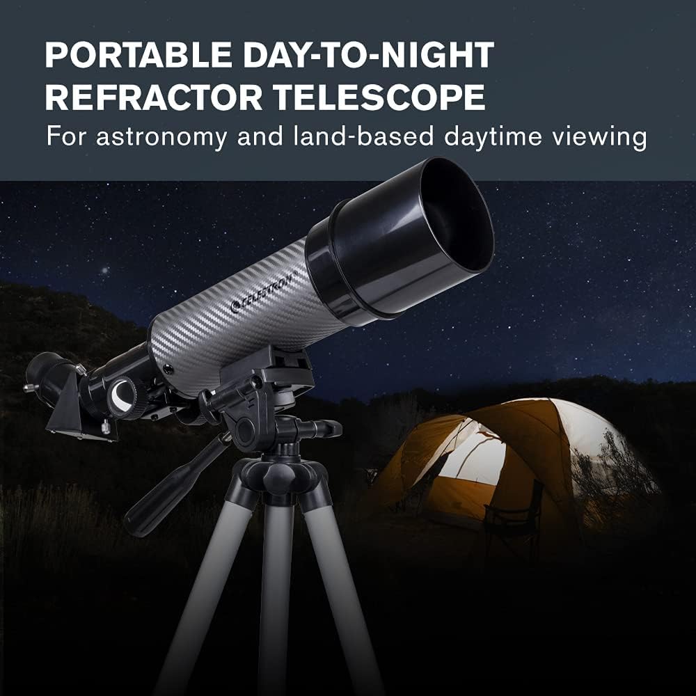 Celestron – 60mm Travel Scope DX – Ideal Portable Refractor Telescope for Beginners – Fully Coated Glass Optics – BONUS Astronomy Software Package – Includes Smartphone Adapter for Digiscoping