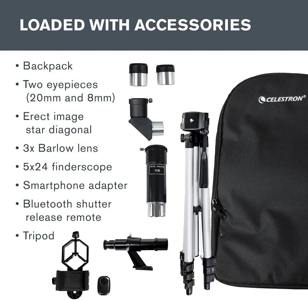Celestron – 60mm Travel Scope DX – Ideal Portable Refractor Telescope for Beginners – Fully Coated Glass Optics – BONUS Astronomy Software Package – Includes Smartphone Adapter for Digiscoping
