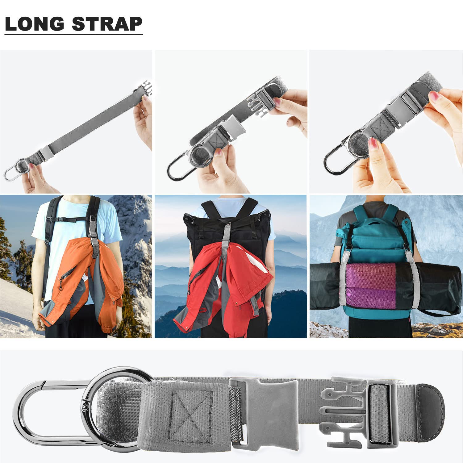 Elastic Jacket Gripper Travel Strap with D-ring Hooks and buckle, Suitcase Straps Belts Travel Accessories, Makes Your Hands Free,Gray
