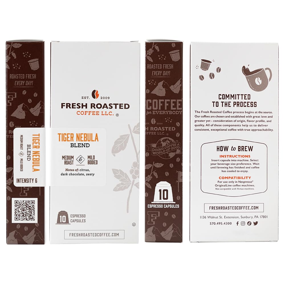 Fresh Roasted Coffee for Nespresso OriginalLine, Tiger Nebula, Intensity 6, Medium, 10 Count Aluminum Capsules