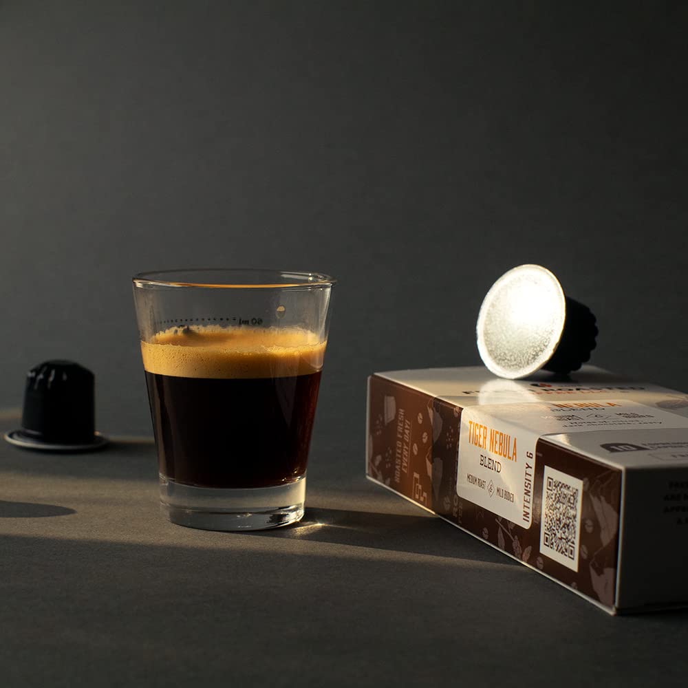 Fresh Roasted Coffee for Nespresso OriginalLine, Tiger Nebula, Intensity 6, Medium, 10 Count Aluminum Capsules