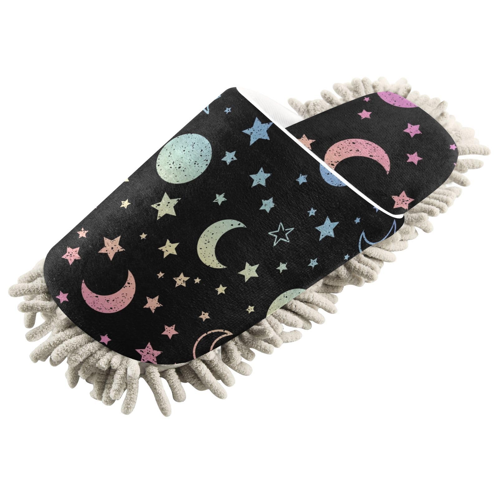 FLildon Microfiber Cleaning Slippers Gradient Moon Stars Washable Mop Shoes Slipper for Men/Women House Floor Dust Cleaner, Size L