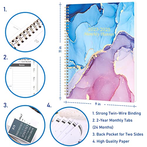 2023-2025 Monthly Planner/Calendar - 2 Year(24 Months) Planner with Tabs & Pocket, July 2023 - June 2025, Contacts and Passwords, 8.5" x 11", Thick Paper, Twin-Wire Binding - Pink Purple Marble
