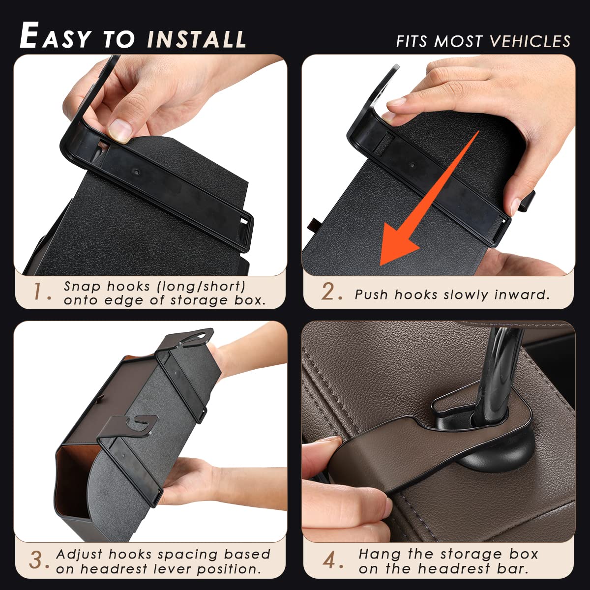 Back of Car Seat Organizer, Trunk Organizer for Car with 2 Drink Cup Holder, Cell Phone Holders, Hooks and Tissue Box, Vehicle Multifunctional Storage Box for Kids and Adults Travel (Brown)