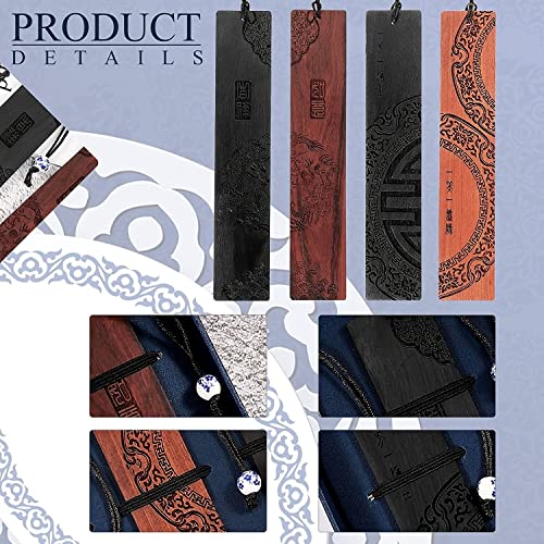 GGFLY 4pcs Traditional Style Wood Handmade Bookmark Carving Box Set for Teachers Men and Women Birthday Gift (Including Box)