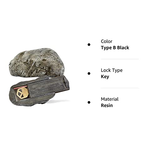 PANGAEA Key Hider Fake Rock, Weatherproof and Safe for Spare Keys, Real Look and Feel Stone, Garden, Outdoor, Geocaching (Type-B Black, 1 Pack)