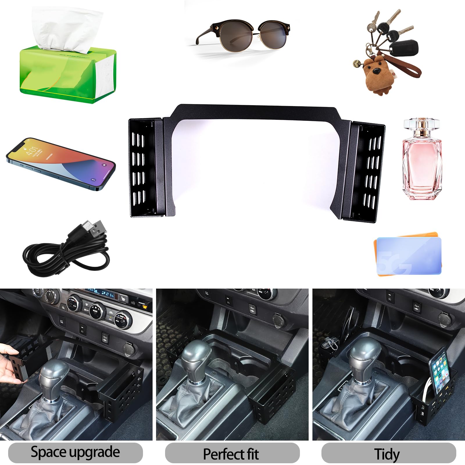Lcojicep Central Control Storage Box Compatible with Tacoma 2016-2022 Central Control Side Storage Box Gear Shifter Console Organizer Tray,Interior Organizer Accessories