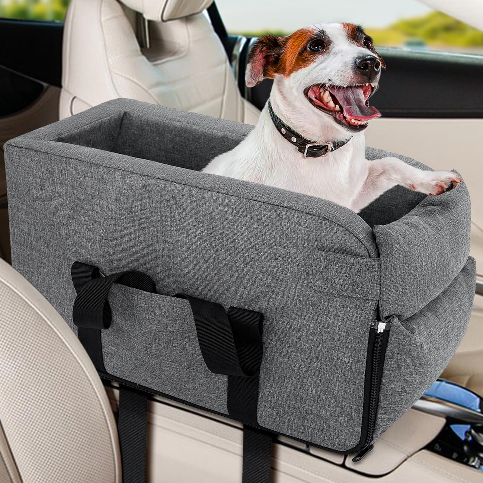 Palopalo Dog Car Seat for Small Dog, Center Console Dog Car Seat for Small Pets Up to 12 Lbs, Fully Detachable and Washable Dog CarSeat with Safet Tethers, Dog Booster Car Seat with Storage Pocket