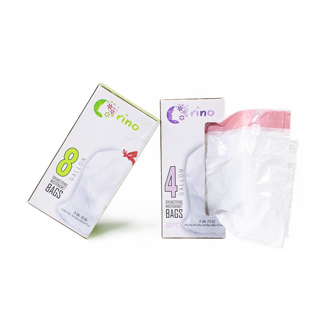 Orino Ultra Strong Garbage Bags 8 Gallon Trash Can Liners for Kitchen and Office Unscented White Drawstring Trash Bags, 60 Count 0.74 mil 22" x 24"