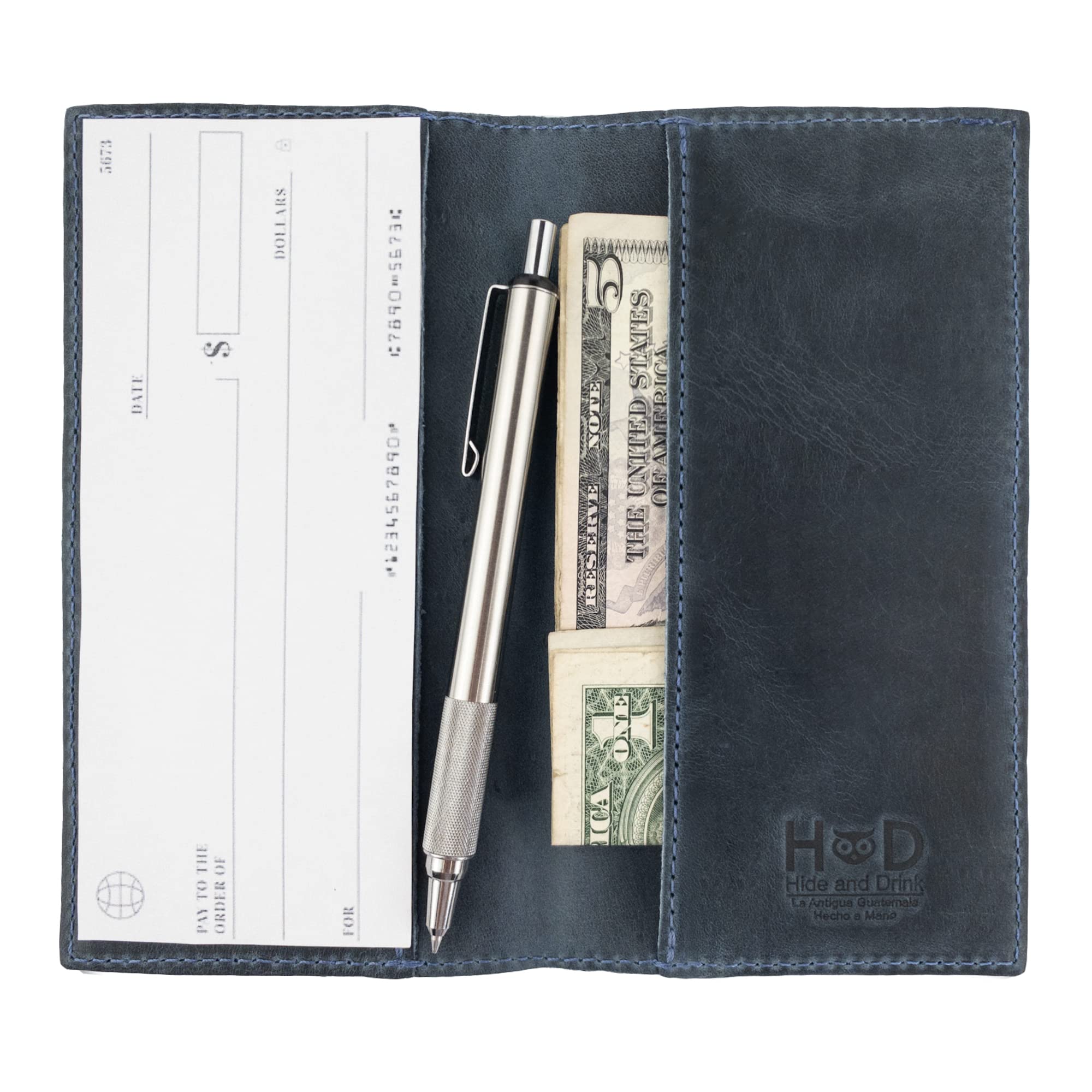 Hide & Drink, Checkbook Cover, Minimalist Organizer, Check Presenter, Bill Holder for Waiter and Waitress, Restaurant Accessories, Full Grain Leather, Handmade, Slate Blue