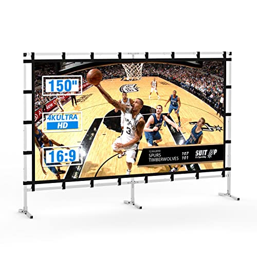 Projector Screen, KSAN Outdoor HD 4K Projector Screen with Stand 150 Inch, Portable 3D Fast-Folding Giant Projector Projection Screen for Party Home Theater Cinema (16:9)