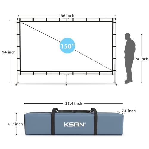 Projector Screen, KSAN Outdoor HD 4K Projector Screen with Stand 150 Inch, Portable 3D Fast-Folding Giant Projector Projection Screen for Party Home Theater Cinema (16:9)