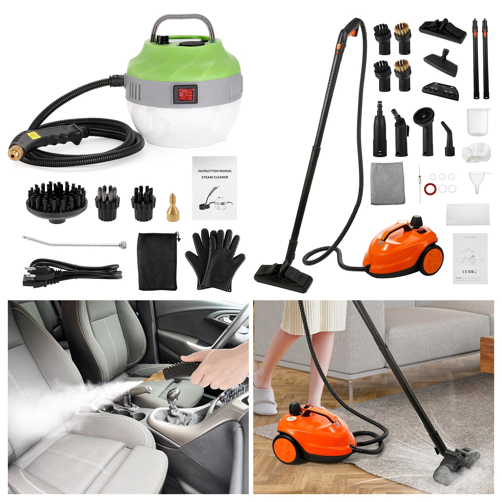 WICHEMI Steam Cleaner for Cleaning, 1800W High Pressure Steam Machine Handheld Steamer + 1800W Multipurpose High-Temp Floor Steam Mop Steam Cleaning Machine for Home Use Car Detailing