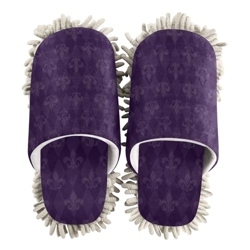 FLildon Microfiber Cleaning Slippers Mardi Gras Dark Print Washable Mop Shoes Slipper for Men/Women House Floor Dust Cleaner, Size L
