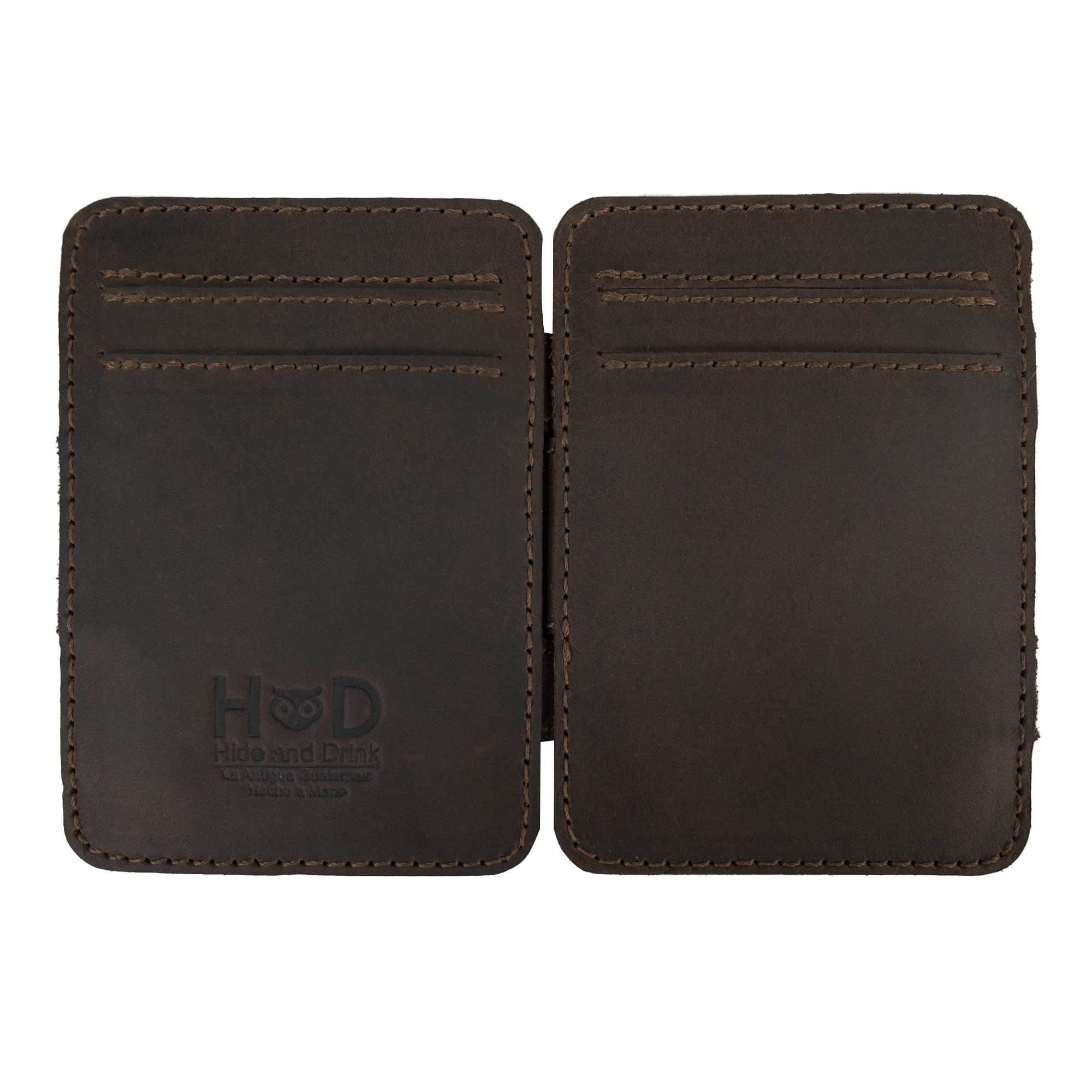 Hide & Drink, Slim Magic Wallet, Cards and Cash Organizer - Handmade from Full Grain Leather - Bourbon Brown