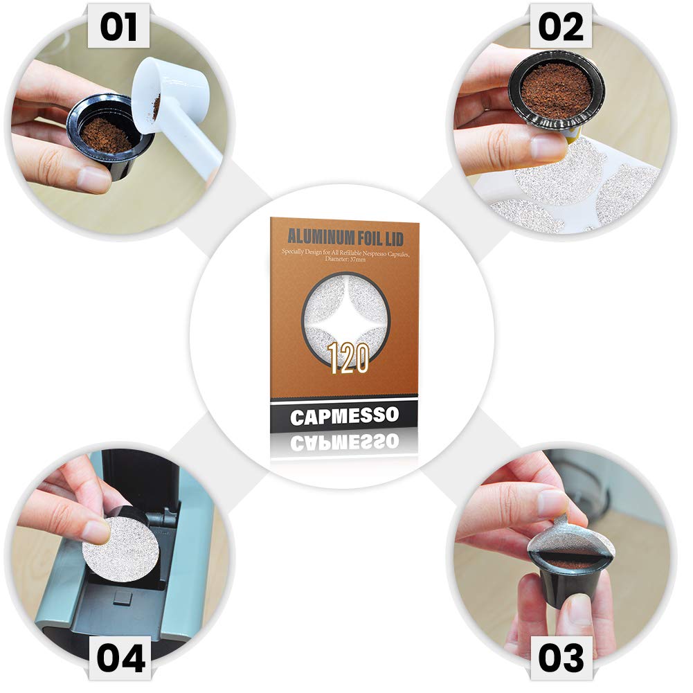 CAPMESSO Espresso Foils -Coffee Pod Seal Lids to Reusable Nespresso Capsules Refillable Pods Compatible with Nespresso Original Line Machines 120PCS/Package