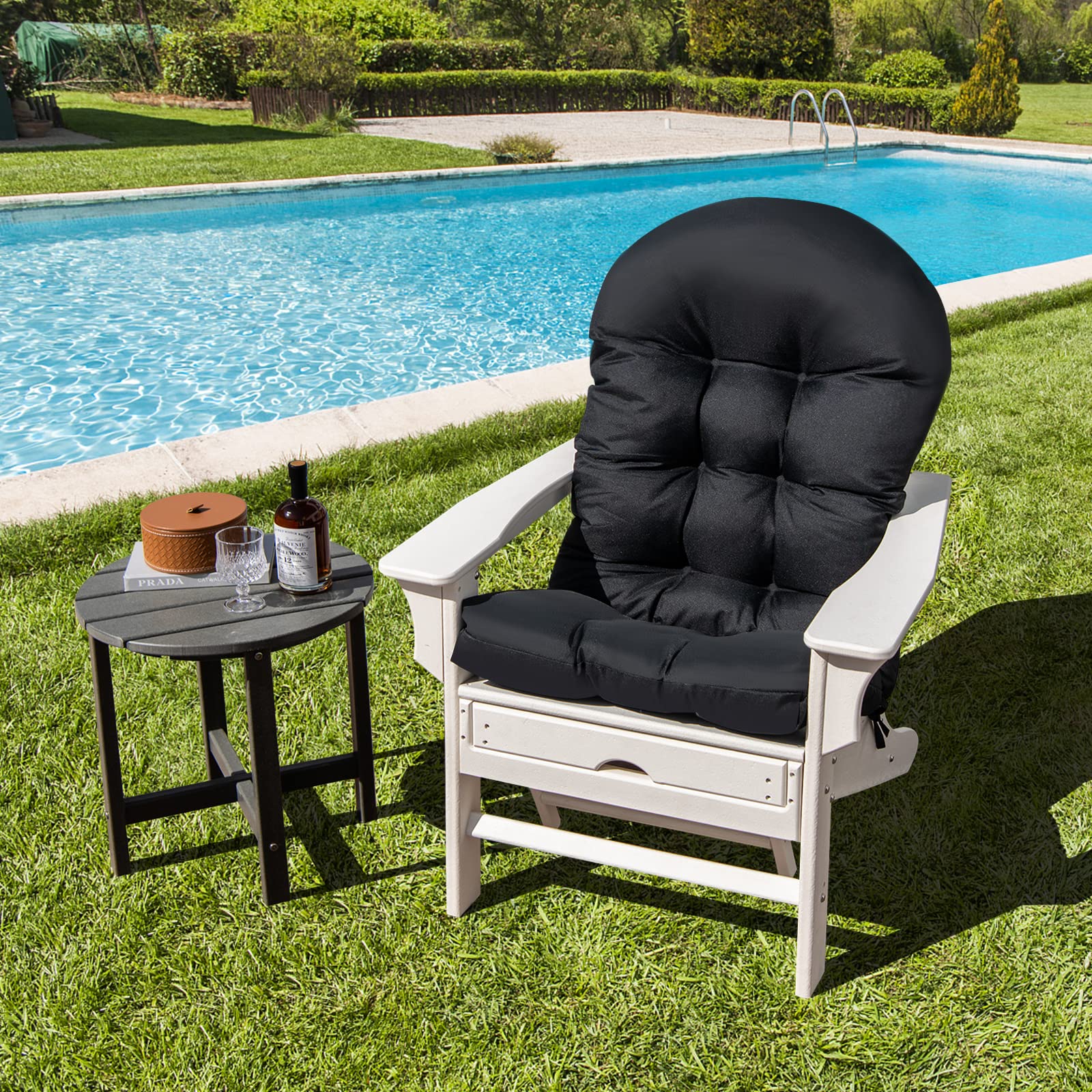 Giantex Patio Adirondack Chair Cushion - 49” x 23” High Back Rocking Chair Cushion w/Fixing Straps, Durable & Fade Resistant, 5” Thick Tufted Seat Pad for Indoor & Outdoor Chairs (Black, 1)