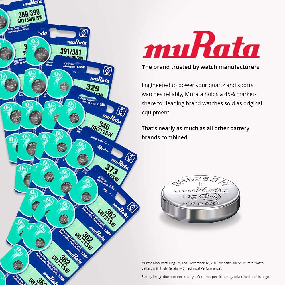 Murata 389/390 SR1130/W/SW Battery 1.55V Silver Oxide Watch Button Cell - Replaces Sony 389/390 (2 Batteries)