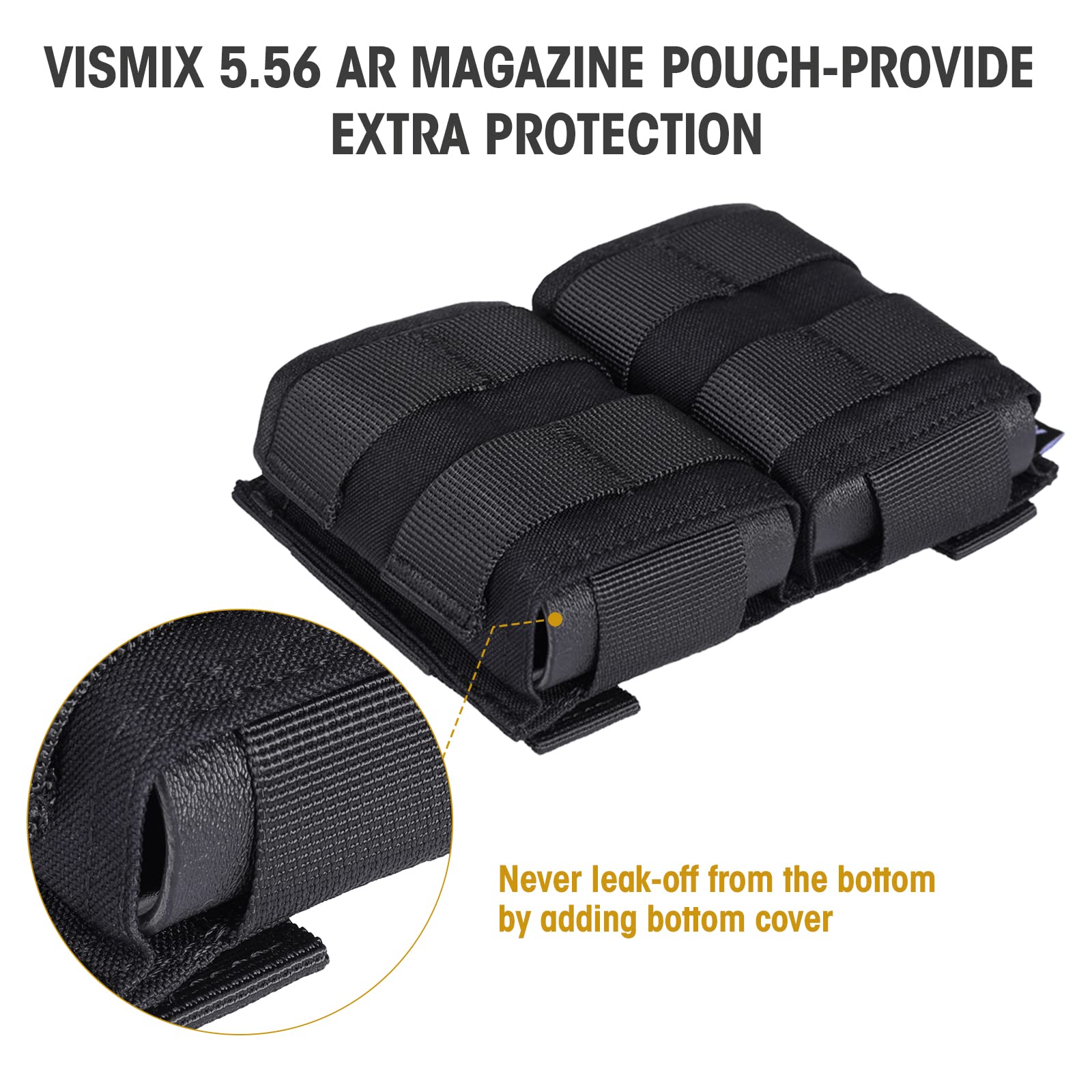 VISMIX Rifle Mag Pouch, Double 5.56mm AR MOLLE Magazine Pouch with Quick Release Kydex Insert and MOLLE Compatible Black