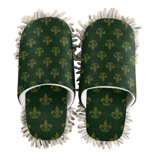 FLildon Microfiber Cleaning Slippers Mardi Gras Green Washable Mop Shoes Slipper for Men/Women House Floor Dust Cleaner, Size L