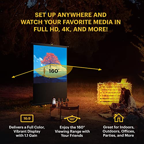 KODAK Portable Projector Screen | 100β Indoor & Outdoor 16:9 Video Projection Surface & Stand with Carry Handle | 1080p, 4K/8K UHD, 3D & HDR Ready | Fast Setup for Movies, Office Presentations & More