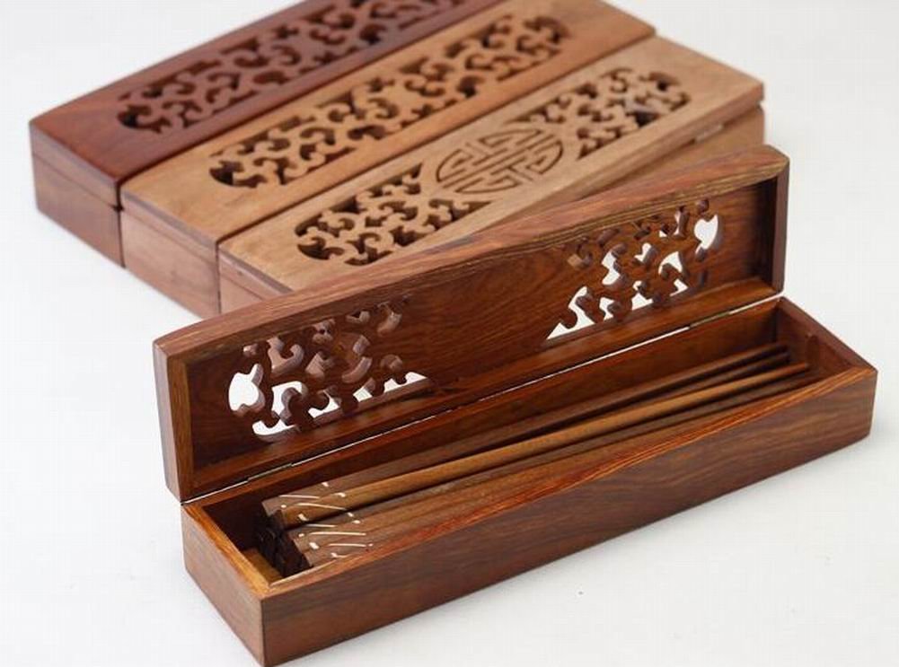 Black Temptation [Flower] Wooden Chopsticks Box Flatware Storage Box Cutlery Organizer Case