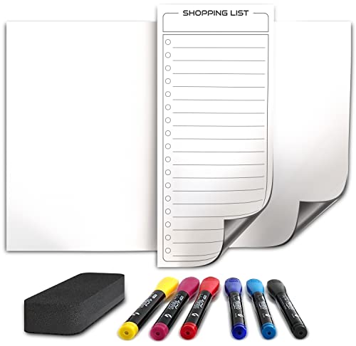 Magnetic Dry Erase Board for Fridge Whiteboard Magnetic White Board Refrigerator Magnet 8”X12” Magnetic Whiteboard for Fridge & Shopping Grocery List - 6 Dry Erase Markers Included