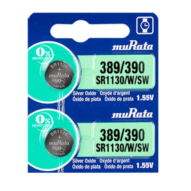 Murata 389/390 SR1130/W/SW Battery 1.55V Silver Oxide Watch Button Cell - Replaces Sony 389/390 (2 Batteries)
