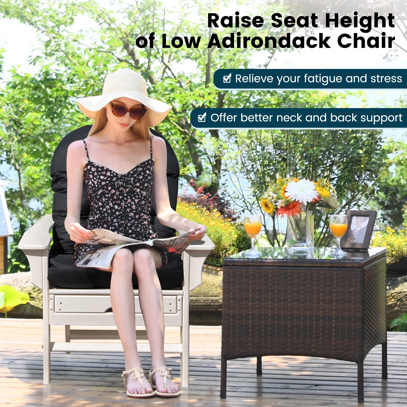 Giantex Patio Adirondack Chair Cushion - 49” x 23” High Back Rocking Chair Cushion w/Fixing Straps, Durable & Fade Resistant, 5” Thick Tufted Seat Pad for Indoor & Outdoor Chairs (Black, 1)