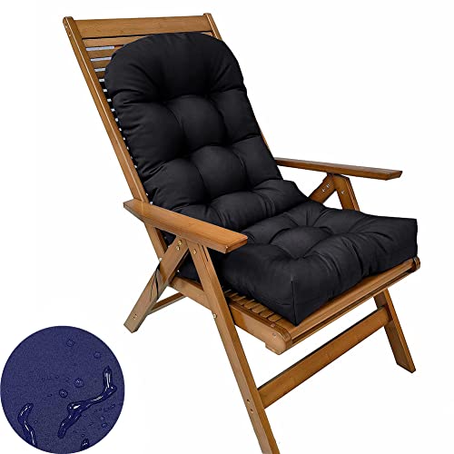 BOOMSHY Waterproof Adirondack & Rocking Chair Cushion Indoor and Outdoor High Back Patio Cushions with Ties (Without Chair) (Black, 1)