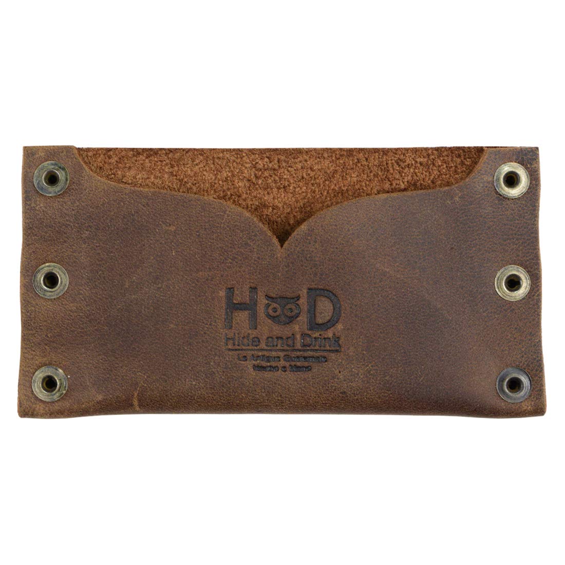 Hide & Drink, Leather Riveted Card Holder, Holds Up to 3 Cards, Cash Organizer, Accessories, Handmade Includes 101 Year Warranty :: Bourbon Brown