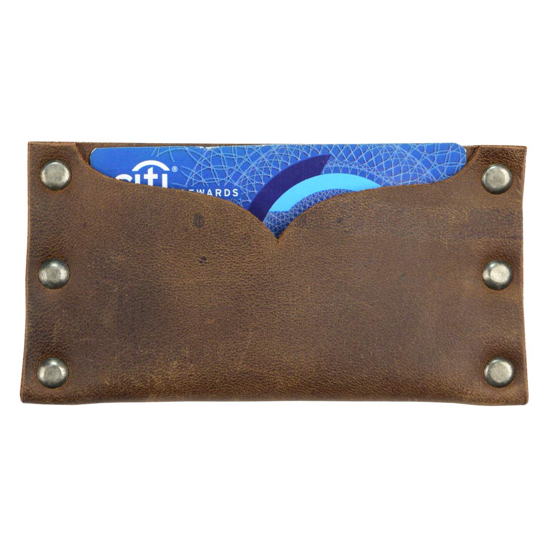 Hide & Drink, Leather Riveted Card Holder, Holds Up to 3 Cards, Cash Organizer, Accessories, Handmade Includes 101 Year Warranty :: Bourbon Brown