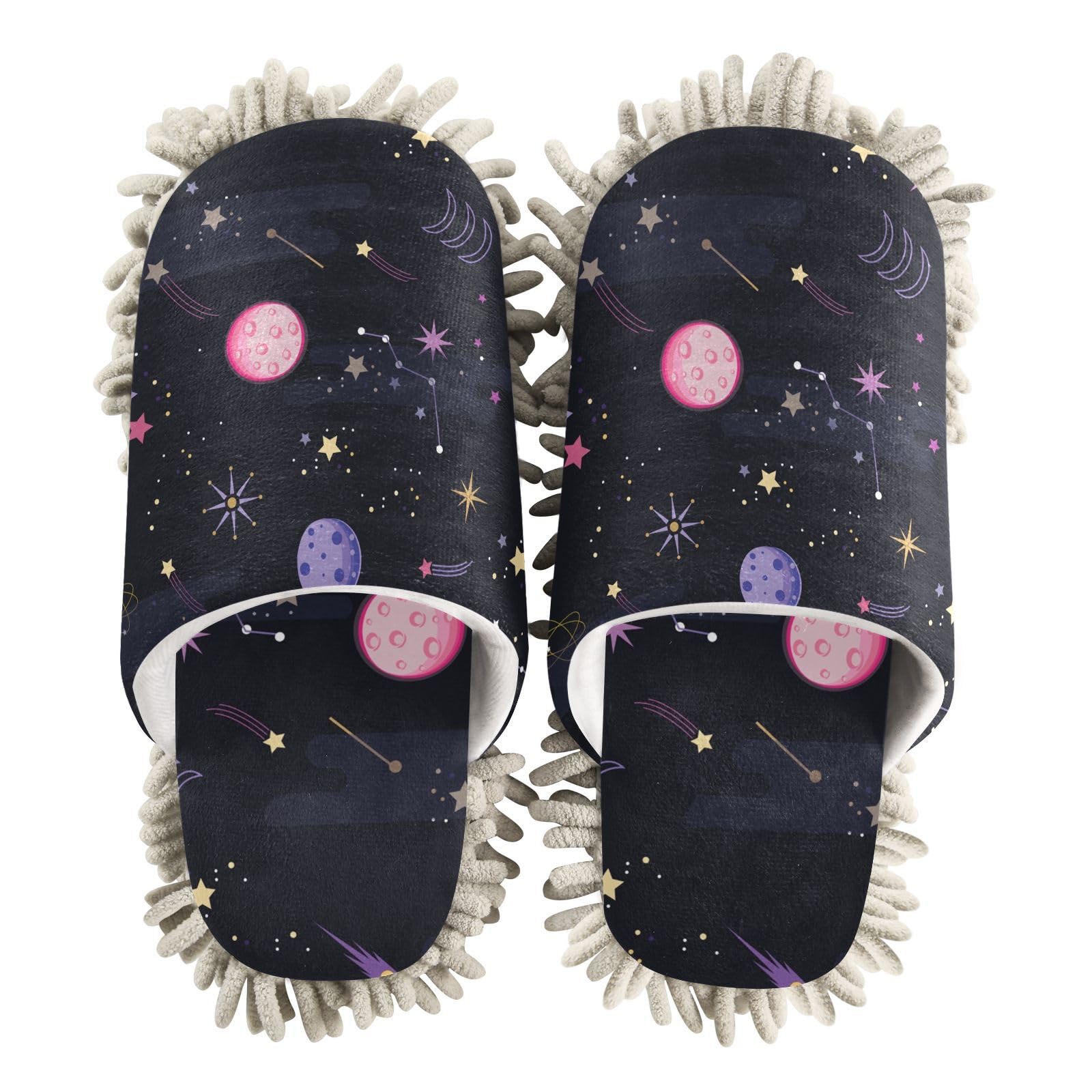 FLildon Microfiber Cleaning Slippers Space Galaxy Washable Mop Shoes Slipper for Men/Women House Floor Dust Cleaner, Size L