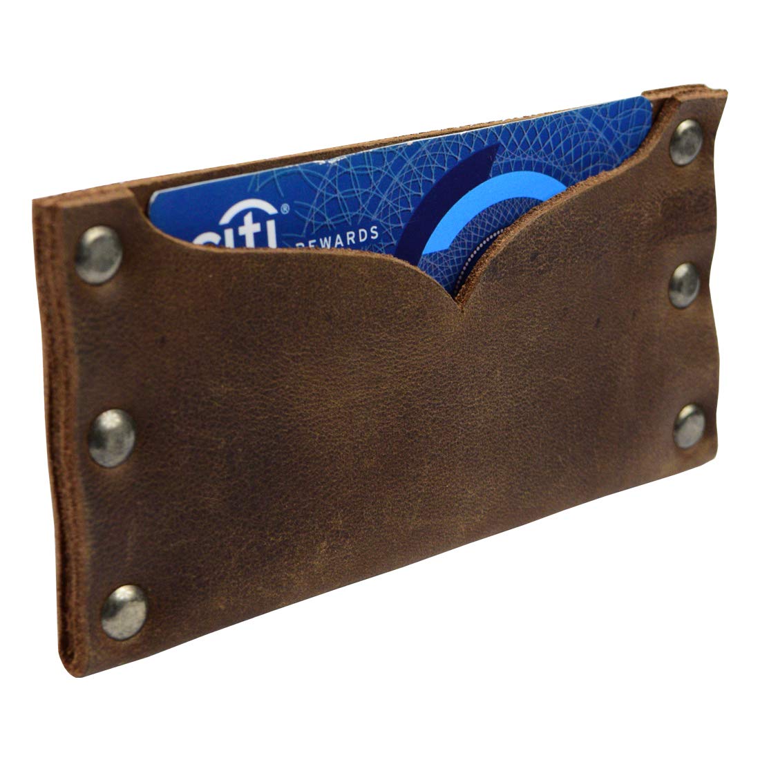 Hide & Drink, Leather Riveted Card Holder, Holds Up to 3 Cards, Cash Organizer, Accessories, Handmade Includes 101 Year Warranty :: Bourbon Brown