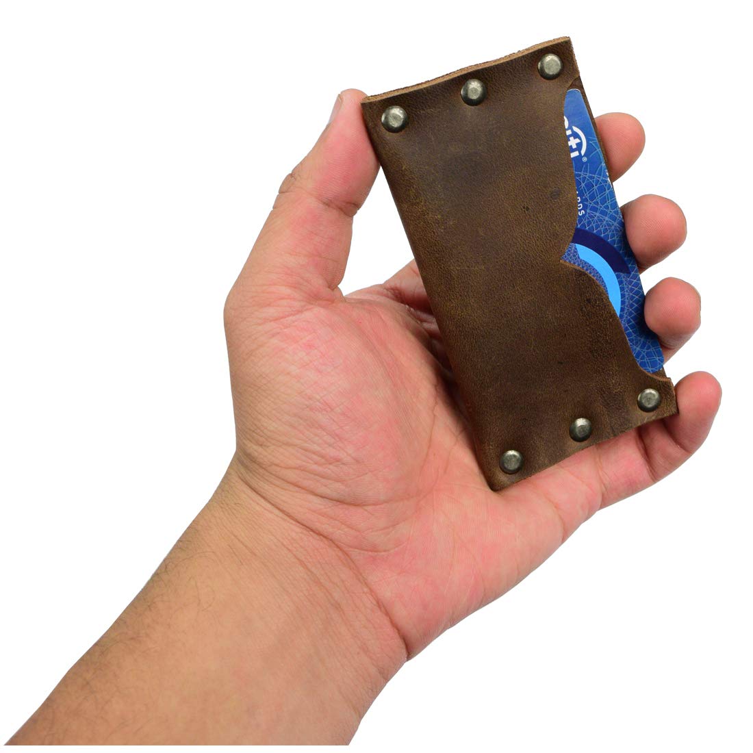 Hide & Drink, Leather Riveted Card Holder, Holds Up to 3 Cards, Cash Organizer, Accessories, Handmade Includes 101 Year Warranty :: Bourbon Brown