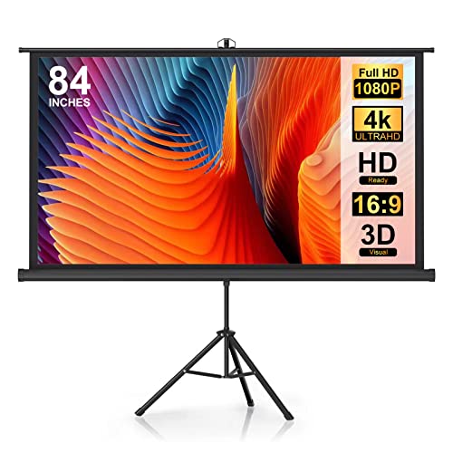 Portable Projector Screen Tripod Stand,84 Inch Outdoor Projector Screen Easy Setup and Carrying, PVC Movie Projector Screen with 1.2 Gain Glass Fiber, Idea for Home/Meeting/Indoor/Outdoor Use