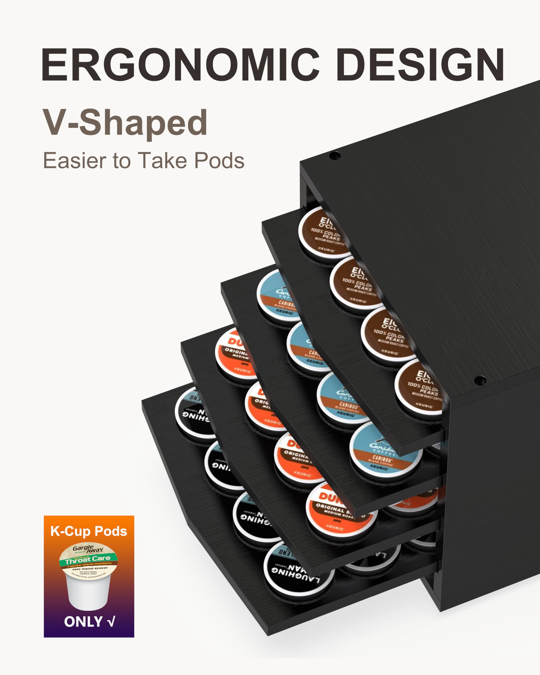 WELL WENG Coffee Pod Drawer (KK496) - Premium Bamboo, Compatible with K-Cups, 96 Pod Pack Capacity Rack, 4-Tier Holder & Storage, Kitchen Counter Organizer - Bown