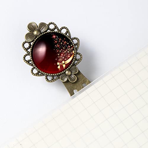 Red Christmas Tree Star Vintage Bookmark Gift Box Set for Students Teachers School Library Page Holder with Crystal Glass