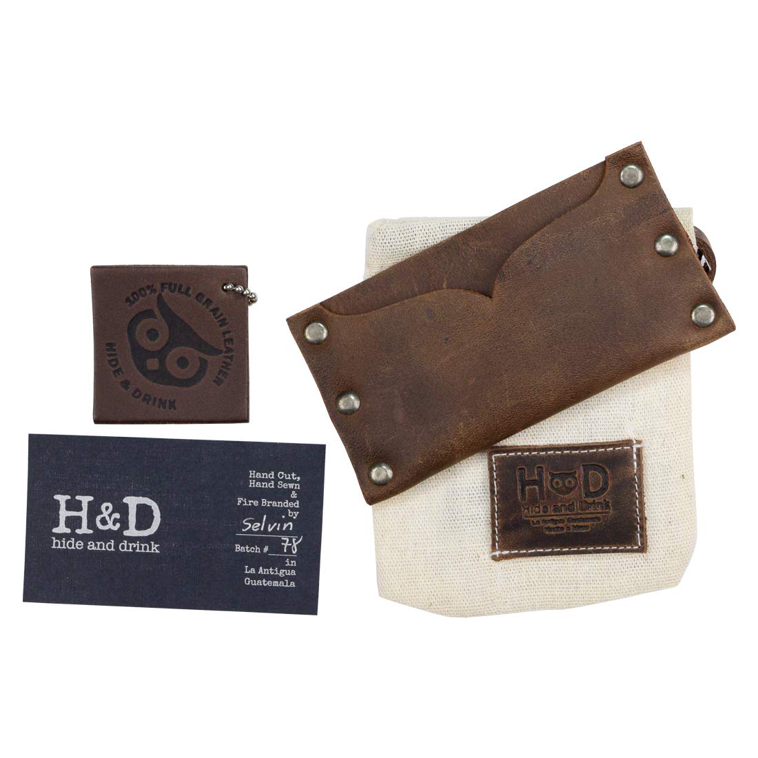 Hide & Drink, Leather Riveted Card Holder, Holds Up to 3 Cards, Cash Organizer, Accessories, Handmade Includes 101 Year Warranty :: Bourbon Brown
