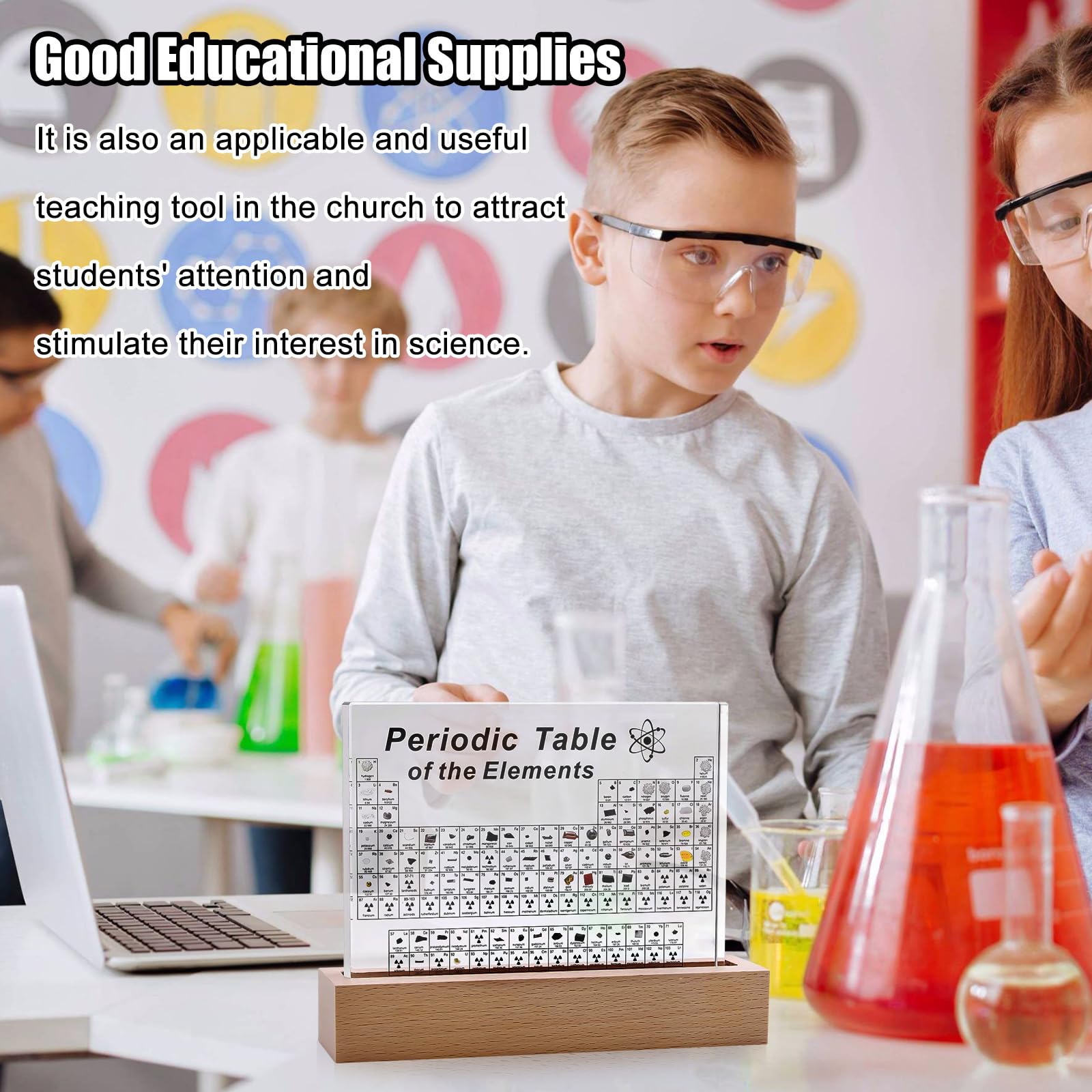 CNQLIS Periodic Table with Real Elements-Inside,Acrylic Periodic Table,3D Periodic Table of Elements,Gift for Teacher Parents Friend Students,Wooden Base(6 * 4.5 * 0.8 inch)