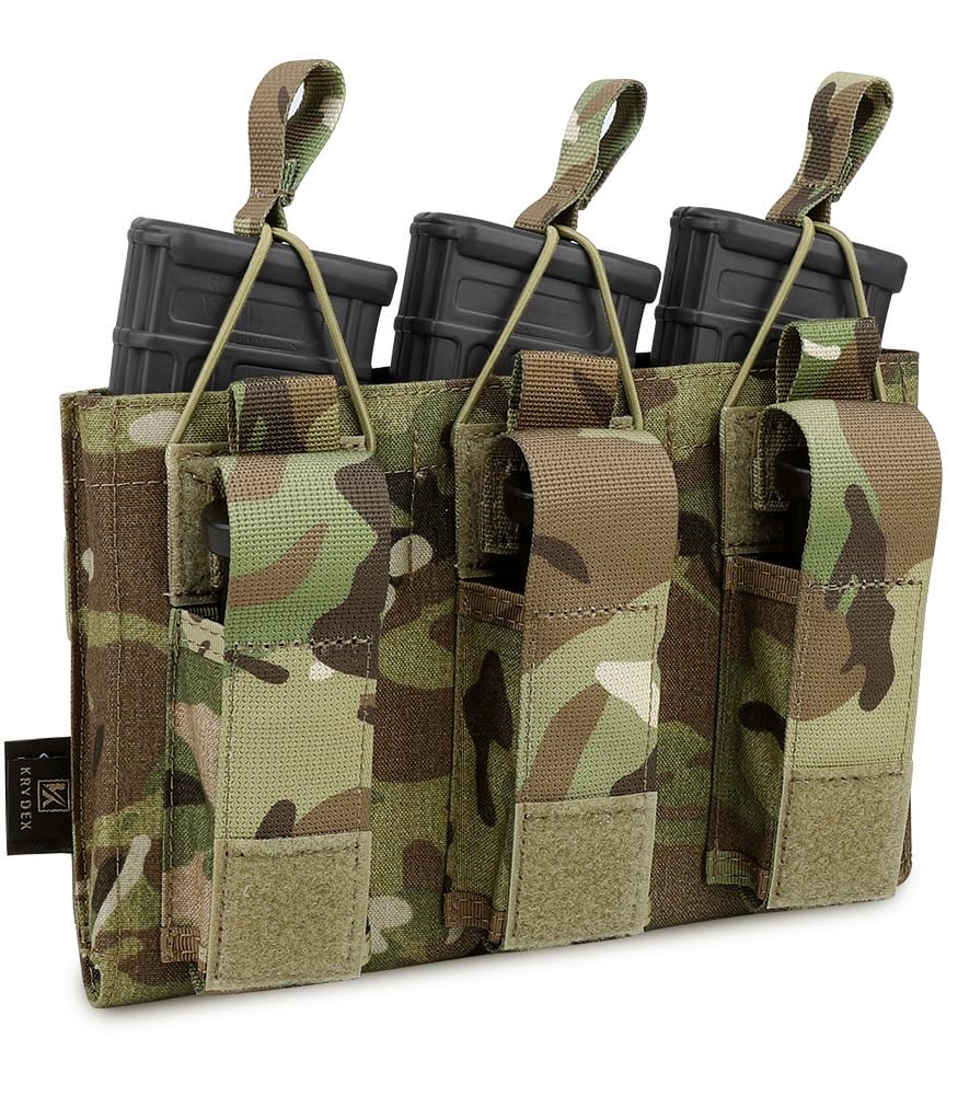 KRYDEX Triple Open-Top Mag Pouch for 5.56 .223 Magazine with 1911 HK45 Glock Pistol Mag Pouch (MC)