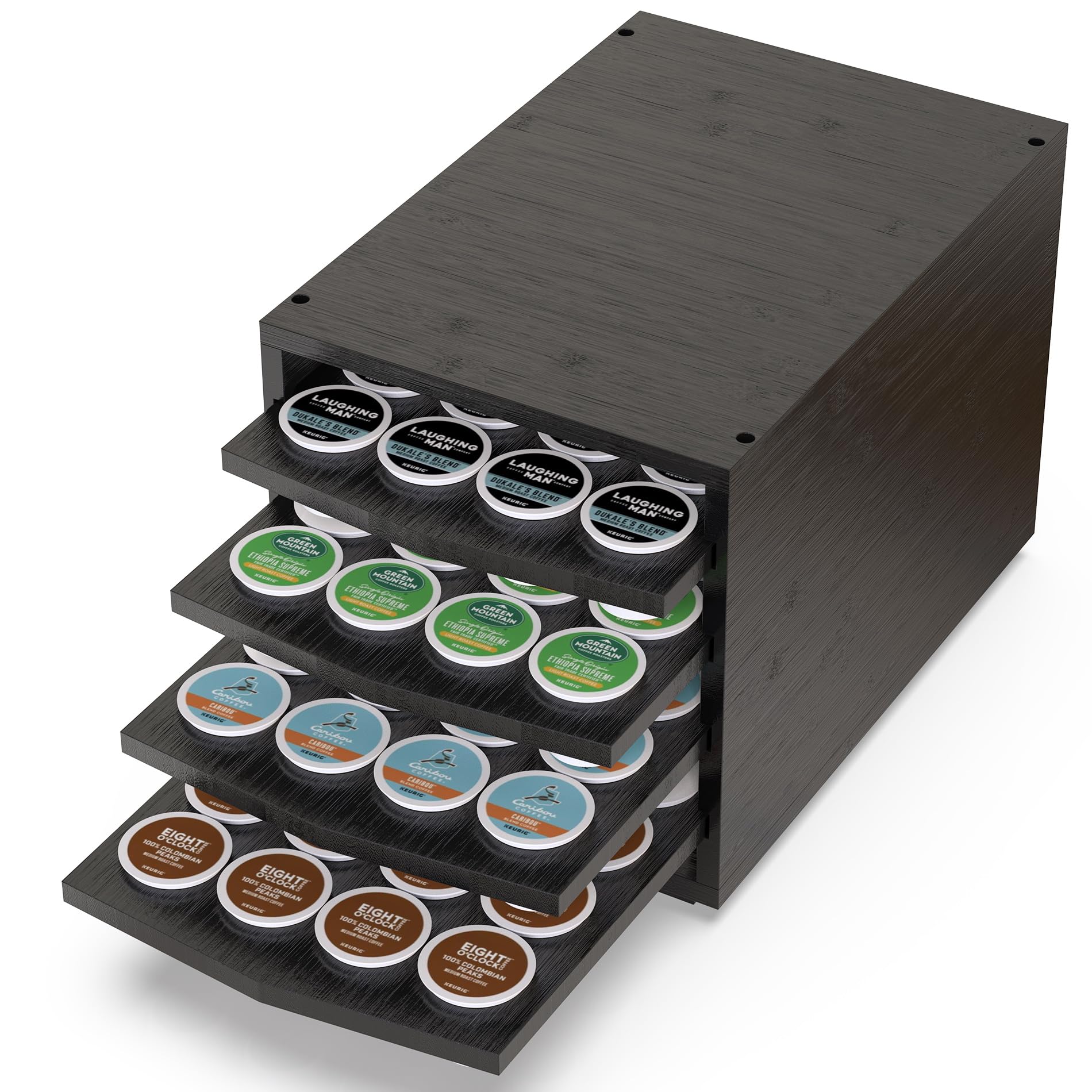 WELL WENG Coffee Pod Drawer (KK496) - Premium Bamboo, Compatible with K-Cups, 96 Pod Pack Capacity Rack, 4-Tier Holder & Storage, Kitchen Counter Organizer - Bown