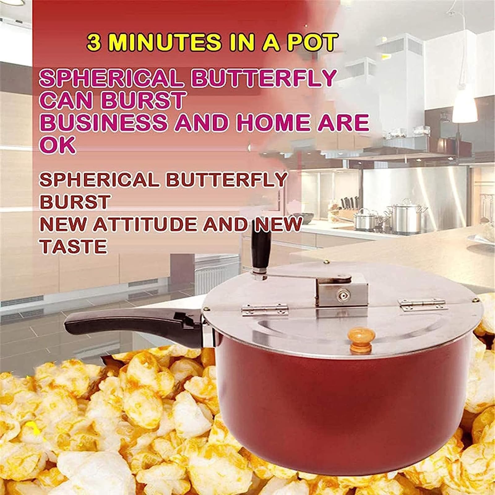 Popcorn Maker Manual Stove Top Non-Stick Popcorn Pot, with Anti-Scalding Handle And Detachable Lid, Universal for Gas Induction Cooker