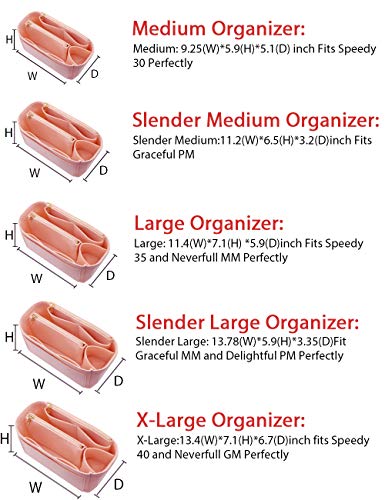 LEXSION Felt Purse Insert Handbag Organizer Bag in Bag Organizer with Zipper Wallet Bag Bottle Holder 8023 Pink L