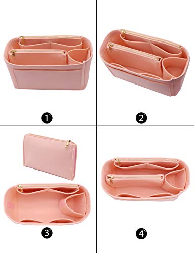 LEXSION Felt Purse Insert Handbag Organizer Bag in Bag Organizer with Zipper Wallet Bag Bottle Holder 8023 Pink L