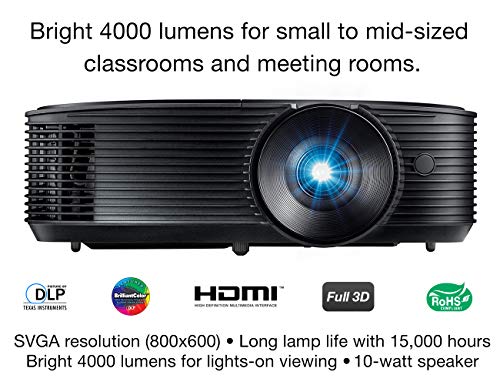 Optoma S336 SVGA Bright Professional Projector | Lights-On Viewing with 4000 Lumens | Latest DLP Technology | Business Presentations, Classrooms, or Home | 15,000 Hour lamp Life | Speaker Built in