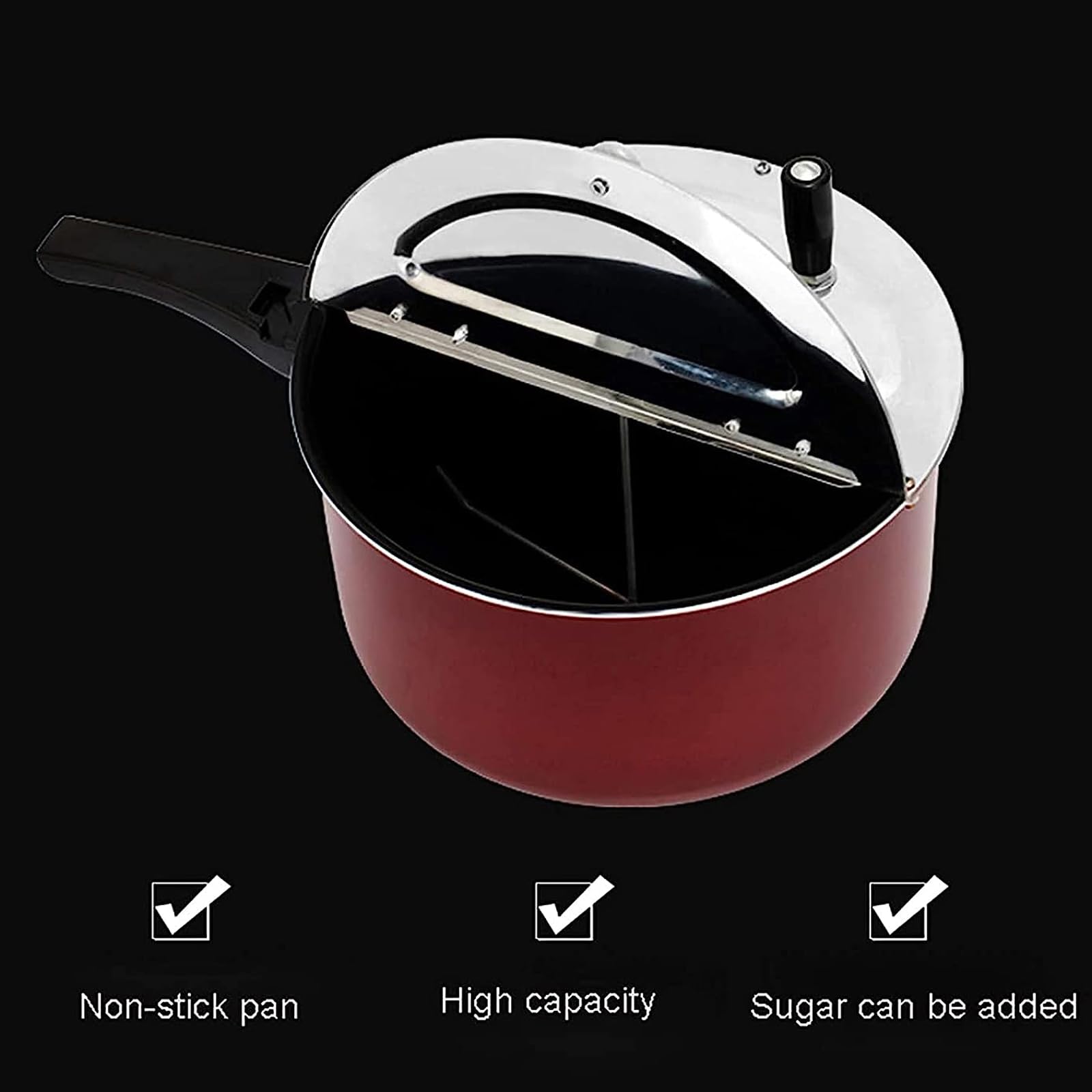 Popcorn Maker Manual Stove Top Non-Stick Popcorn Pot, with Anti-Scalding Handle And Detachable Lid, Universal for Gas Induction Cooker